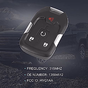 X AUTOHAUX HYQ1AA 315MHz Replacement Keyless Entry Remote Car Key Fob for GMC Terrain 2018 2019 2020 2021 2022 13584512 4 Key Button