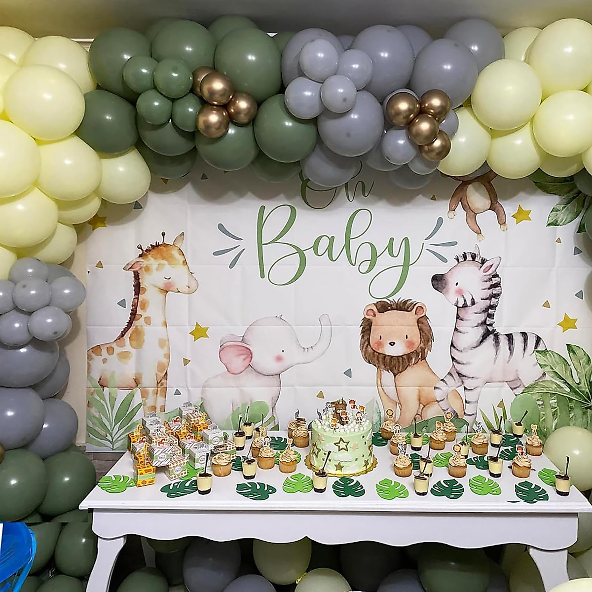 Mocsicka Jungle Safari Boy Baby Shower Backdrop Wild Animals Safari Party Decorations Oh Baby Jungle Theme Tropical Green Leaves Baby Shower Banner Supplies