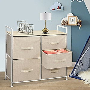 Nightstand Bedside Table Drawer Cabinet 5-Drawer Fabric Organizer Storage Drawer Units Cabinet Shelf Adjustable Foot Pad Storage Cabinet Modern Style Dresser Storage Tower Storage Tower Dresser