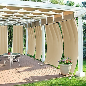 RYB HOME Blackout Curtains Windproof - Weighted Bags Attached, 84 inches Long, Waterproof Thermal Indoor Outdoor for Pool Shower Bedroom Patio, 2 Pcs, W 52 x L 84, Beige