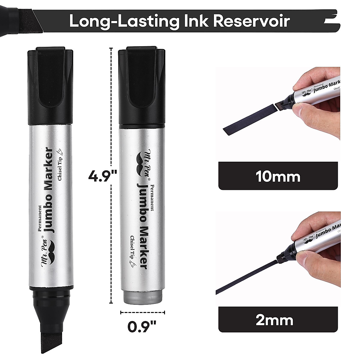 Mr. Pen- Jumbo Permanent Markers, 4 Pack, Chisel Tip, Black Markers Permanent, Permanent Markers Black Markers, Thick Permanent Marker, Thick Markers, Jumbo Markers, Large Markers, Wide Tip Markers