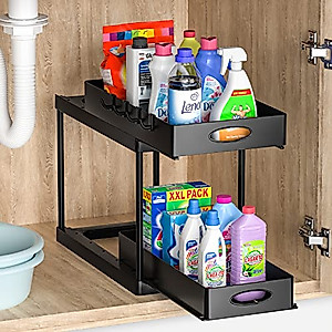 Avaspot Double Sliding Cabinet Organizer Drawer, Under Sink Organizers and Storage 2 Tier Easy Access Slide Out Cabinet Organizer, Bathroom Organizer Under Sink Cabinet Kitchen Organizers and Storage