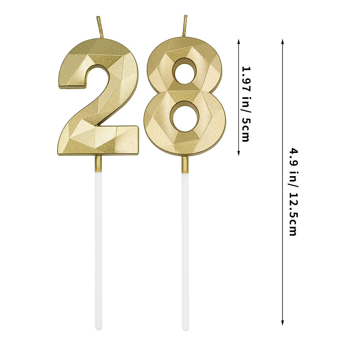 28th & 82nd Birthday Candles for Cake, Gold Number 28 82 3D Diamond Shaped Candle Birthday Decorations Party Supplies for Women or Men