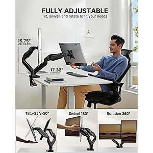 HUANUO Dual Monitor Stand, Adjustable Spring Monitor Desk Mount for 13-27 inch, Holds Max 14.3lbs, Computer Monitor Arms with Wide Range of Motion for Home Office