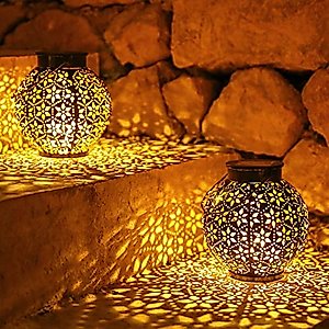 Solar Lantern Outdoor Garden Decor- 2 Pack OxyLED Lanterns Waterproof Decorative Retro Metal Solar Powered Lights with Hanging Handle for Table Patio Yard Backyard Pathway Walkway Christmas