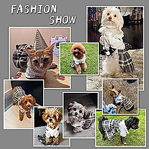 Gyuzh Dog Dress with Dog Leash,Dog Dresses for Small Dogs Puppy Cat Dress Summer Dog Bowknot Skirts Cowboy Plaid Lace Dog Dress Clothes for Small Dogs Girl