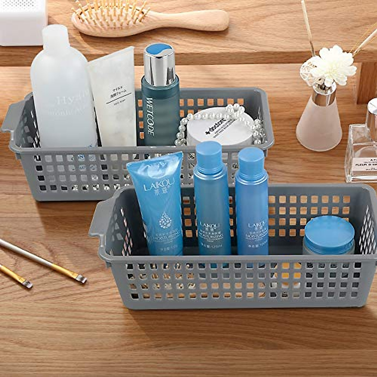 Gloreen Slim Pencil Plastic Basket, Grey Narrow Spices Storage Baskets, 6 Packs