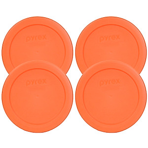 Pyrex 2 Cup Round Storage Cover #7200-PC for Glass Bowls (4, Orange)