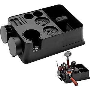 SLADPOEM Espresso Coffee Organizer Box 8 In 1, Espresso Knock Box Fit for Storage 51, 54, 58MM Espresso Tamper Plastic Station Base, Distributor, Portafilter & Puck Screen Accessories (Black)