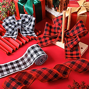 Wooden Ribbon Bow Maker with 3 Rolls Wired Burlap Craft Ribbons for Christmas Bows Holiday Wreaths Crafts Decoration