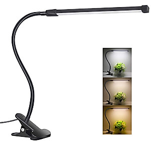 LED Desk Lamp Dimmable Eye Care Reading Light 3 Color Changing 10-Level Brightness Mental Flex Clamp Lamp Clip On Light LED Table Light (Black)
