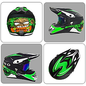 Adult Motocross Helmet Dirt Bike Helmet,ATV Motorcycle Helmet,Outdoor Dirt Bike Helmets,DOT Approved,Off-Road Helmets with Gloves Goggles Face Shield 4-Piece Set