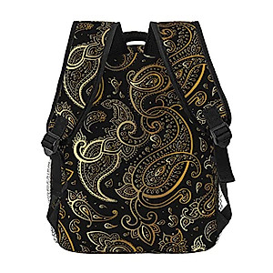 RIMENCH Boys Grils Rucksacks Back to School - Paisley Gold Black Bookbag School Daypack Backpack Travel Hiking Daypack, Gym Outdoor Hiking Bag Business Computer Bag