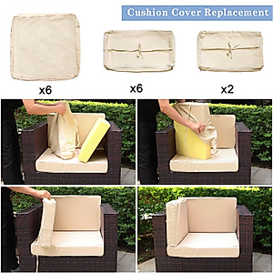 Qaworci Outdoor Cushion Slipcovers, Waterproof Patio Cushion Covers Replacement, Washable Patio Cushion Covers, Cushion Covers for Patio Furniture with Zipper (23.6 * 23.6 * 3.5 inches-14, Beige)