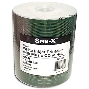 Prodisc Spin-X 0134.9600White Inkjet Printable Digital-Audio 80-Minute CD-R's by 100-Pak