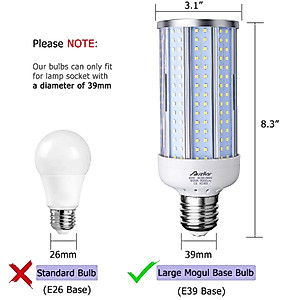 Auzilar 60W LED Corn Light Bulb (E39 Large Mogul Base) 6000Lm 6500K Cool White, for Metal Halide HID HPS Replacement Garage Parking Lot High Bay Warehouse Street Lamp Lighting, 85V-265V
