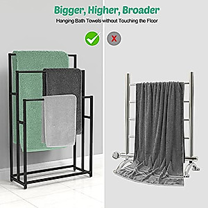 FoverOne 45" Tall Freestanding Towel Rack, 3 Tier Floor Standing Towel Holder Blankets Rack, Oversized Bath Towels Drying Rack for Bedroom Bathroom or Pool - Black