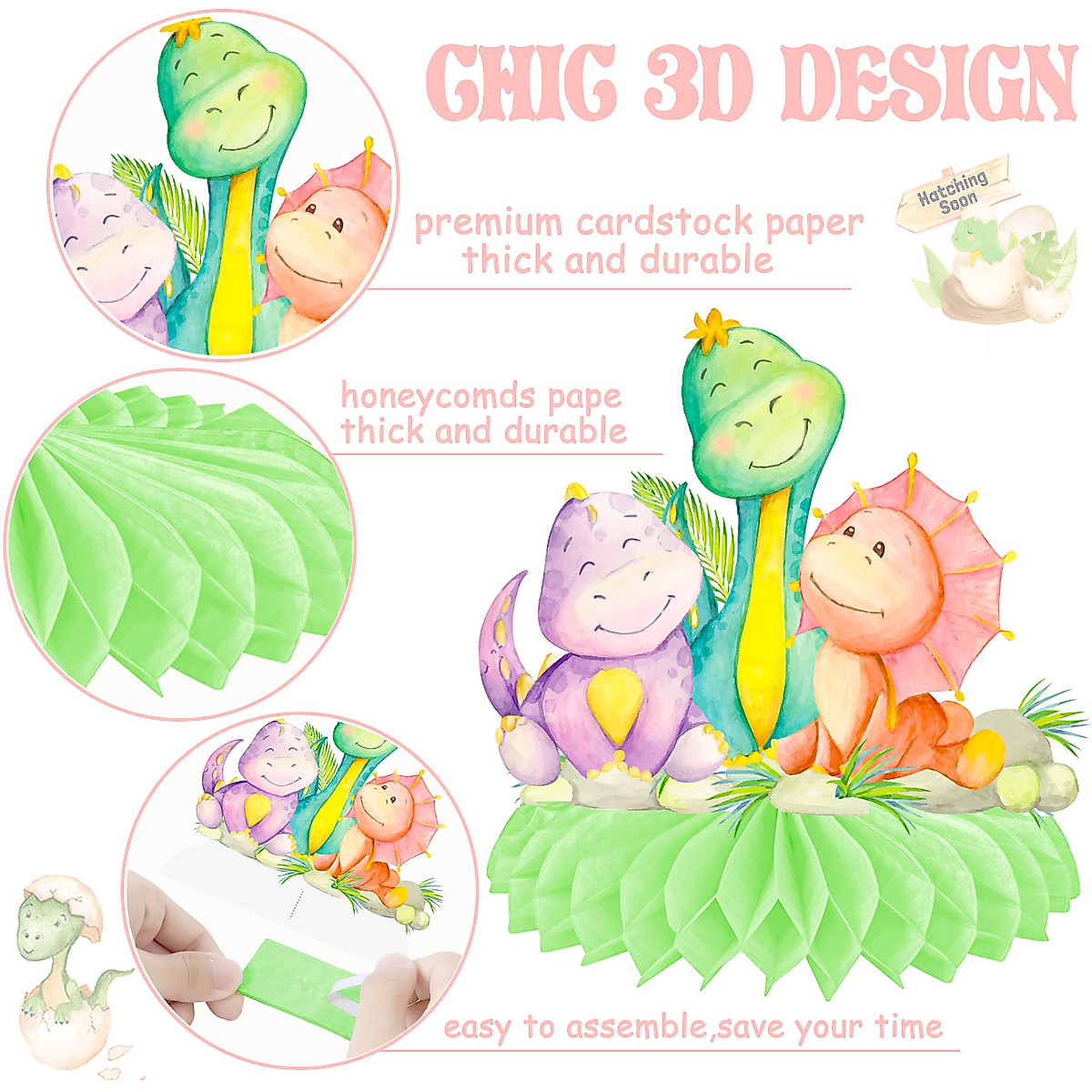 12pcs Dinosaur Party Honeycomb Centerpieces Dinosaur Baby Shower Decorations Dinosaur Themed Table Decorations for Dinosaur Themed Birthday Party Baby Shower Supplies