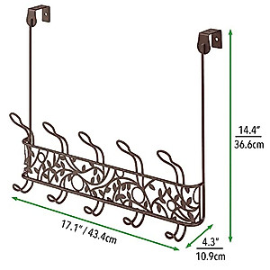 mDesign Decorative Metal Over Door 10 Hook Storage Organizer Rack - to Hang Coats, Jackets, Hoodies, Hats, Scarves, Purses, Leashes, Bath Towels, Robes, Men's and Women's Clothing - Bronze