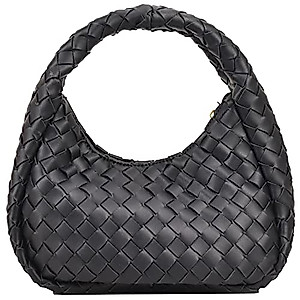 Handmade Woven Hobo Handbag Vegan Leather Trendy Designer Women Shoulder Bag Horns Purse Hand Clutch Bag Light Weight (Black)