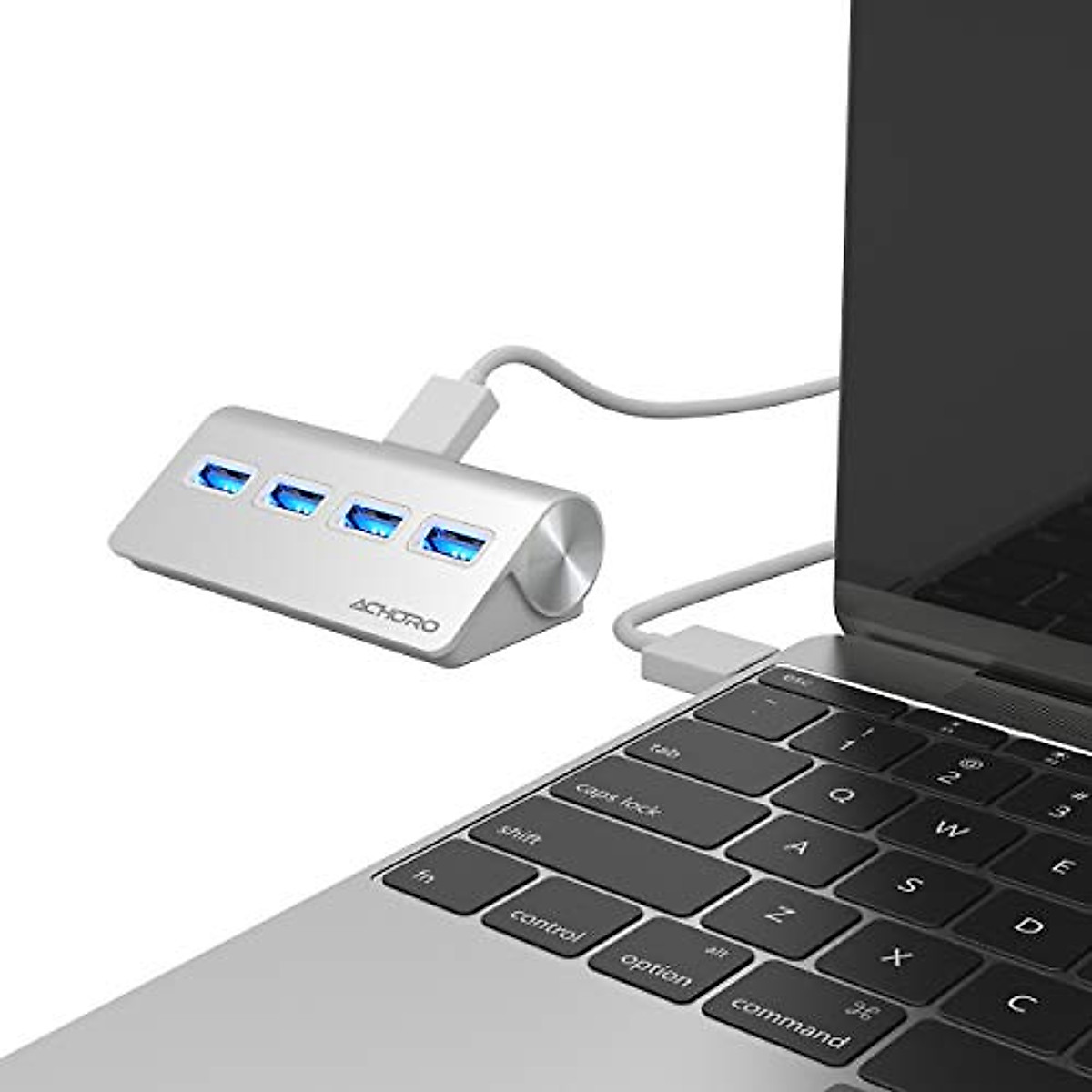 Achoro Premium Quality Computer USB Port Expander – 4 Ports Portable USB Hub - Compatible with MacBook, Windows, iMac, Hard Drive, and PC – High-Speed 3.0 USB HUB (Silver)