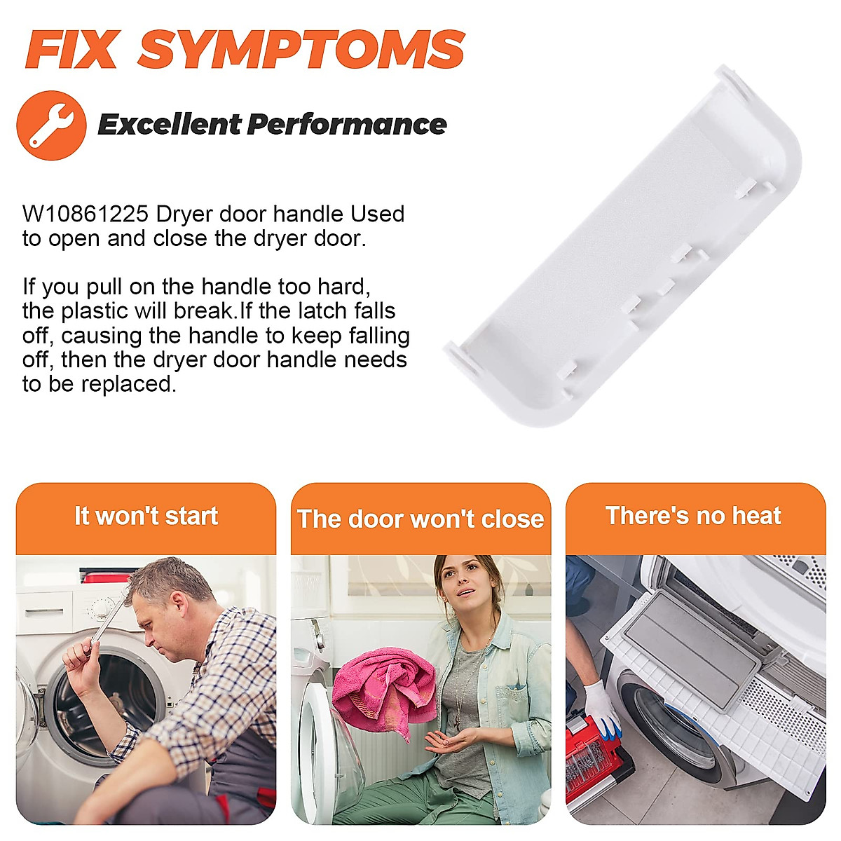 Beaquicy W10714516 W10861225 Dryer Door Handle Replacement Replacement for Whirl-Pool Ken-More Dryer - Replaces AP5999398 PS11731583 W10861225VP - Pack of 2