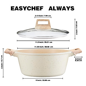 TIPTAP Nonstick Stock Pot,Granite Cookwear Soup Pot with Lid, 4 L/4.23 Qt Cooking Pot,Casserole Nonstick Stock Pot, Induction Pot for Soup, Broth, Chili, Stew - All Stove Compatible, (White)