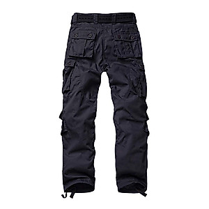 TRGPSG Men's Ripstop Wild Cargo Pants Multi-Pocket Military Army Camo Casual Work Combat Trousers 5335 Black 32
