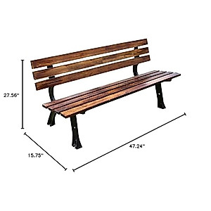 LASEVE Garden Benches, Solid Wood Garden Bench with Backrest, Outdoor Wooden Park Bench, Cast Iron Tripod Rust-Proof Leisure Retro Patio Furniture Patio Bench, 120cm/150cm