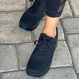 RUIDENG Comfortable Work Shoes for Women Platform | Hiking Sneakers Walking | Air Cushion Thick Rocker Bottom All Black Size 7.5