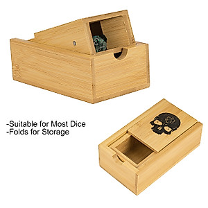 Cusdie Bamboo Dice Tower Foldable Wooden Die Roller Castle Rolling Case for Dungeons and Dragons, Board Game, D&D, RPG(Skull)