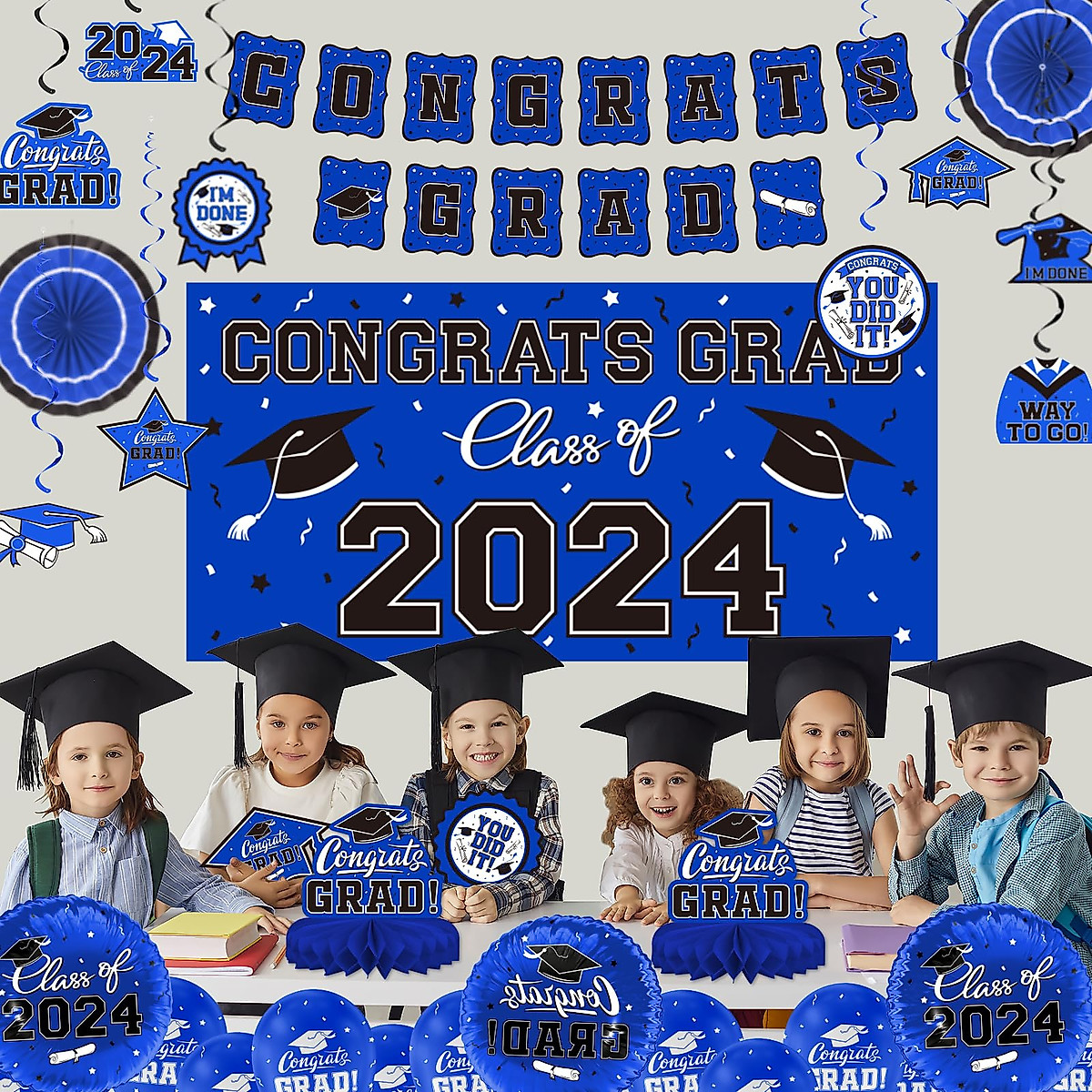 Blue Themed 2025 Graduation Decorations Set - Congrats Grad Banner, Class of 2025 Backdrop, Balloons & Streamers Kit - Complete Party Supplies for High School & College Celebrations