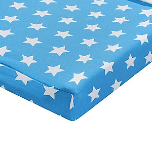 EVERYDAY KIDS 2 Pack Baby Changing Pad Covers for Baby Boy – Fits Most Changing Table Pads; 100% Cotton Jersey Knit, Breathable, Soft Changing Table Topper - Blue, White Stars + Blue, Gray Clouds