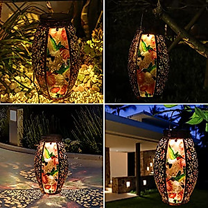 Solar Lanterns Outdoor Light - Solar Powered LED Hummingbird Glass Lights Decorative Waterproof Tabletop Lamp with Hollowed-Out Design for Indoor Yard Table Patio Garden Pathway Holiday