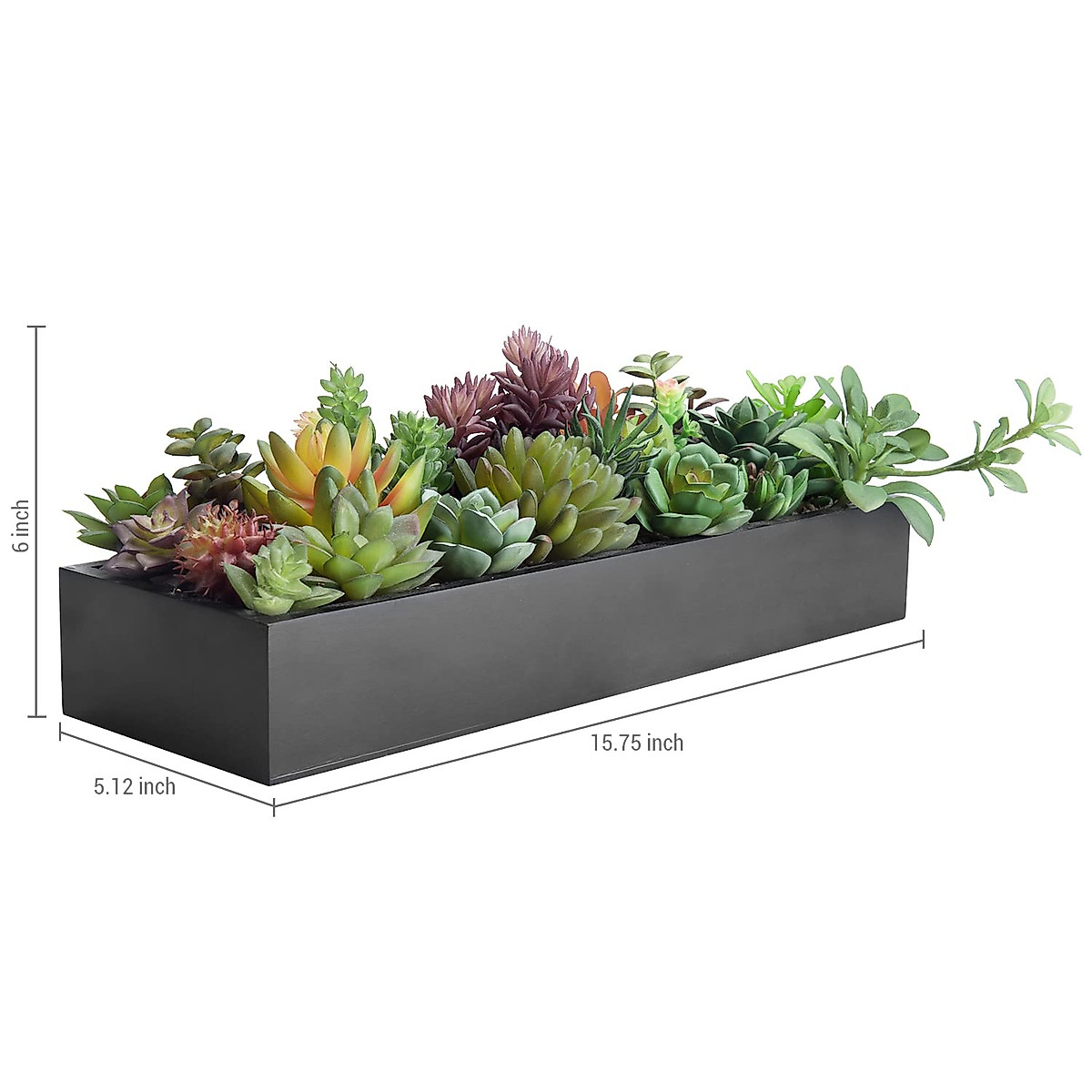 MyGift Artificial Succulent Centerpiece,15.75 Inch Faux Succulents Arrangement Plants in Sleek Black Wooden Rectangular Planter Box