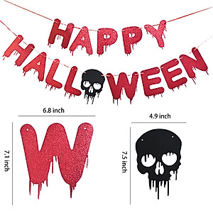 Glitter Happy Halloween Banner Halloween Decorations for Halloween Party Supplies,Halloween Wall Office Classroom Decor Indoor Outdoor Red