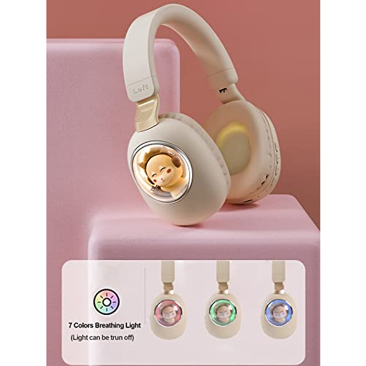 Bluetooth Headphones,Wireless Headphones LED Light Up Foldable Headset for Kids, Over Ear with Built-in Microphones, Aux Input,Fast Charging Bluetooth 5.1 for Travel,Online Class, Home Office (Yellow)