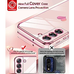 LeYi for Samsung Galaxy S22 Plus Case: Full Camera Lens Protection,Love Heart Plating Girly Women Cute Luxury Soft TPU Shockproof Case for Samsung S22 Plus,Pink
