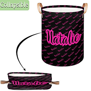 Personalized Laundry Basket, Custom Gift Laundry Hamper, Collapsible Nursery Waterproof Laundry Baskets, Dirty Clothes Toy Hamper with Handles Name Black Hot Pink