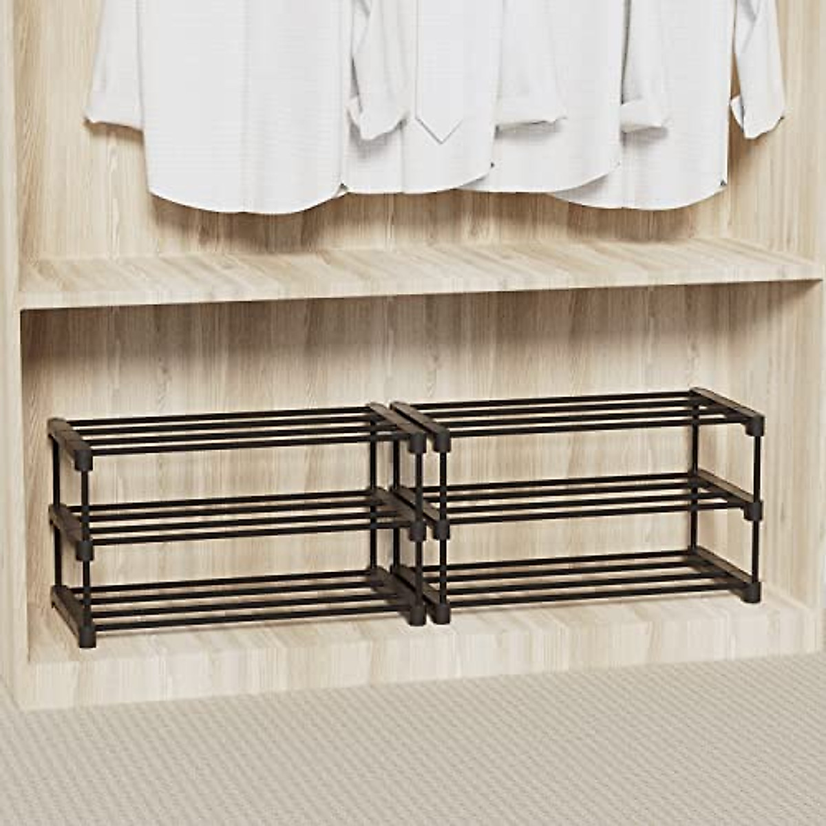 EXQ Home Black Metal Shoe Rack for Closet,8 Tiers Free Standing Shoe Racks for Entryway with Side Hooks,24-30 Pairs Shoe and Boots Shelf, Tall Shoe Organizer for College Dorm, Door and Garage