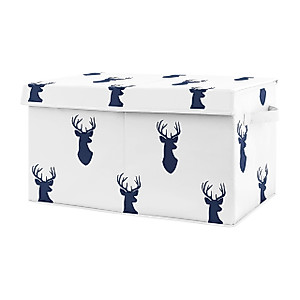 Sweet Jojo Designs Navy Blue Deer Boy Baby Nursery or Kids Room Small Fabric Toy Bin Storage Box Chest for Woodland Deer Stag Collection