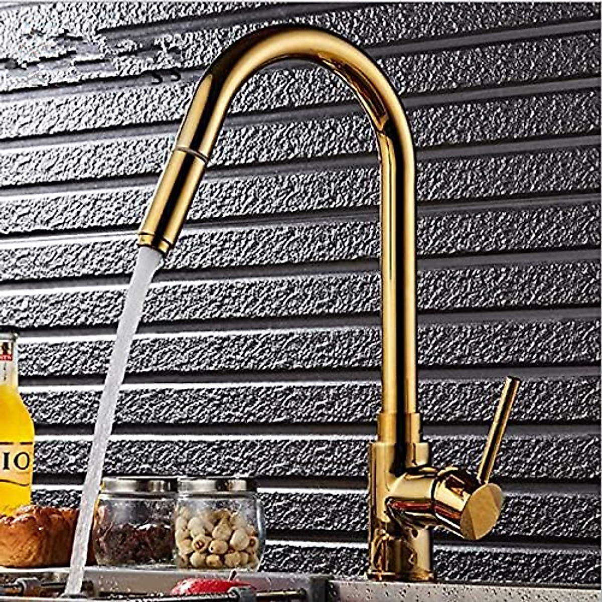 Kitchen Sink Faucet for Bar Farmhouse Commercial, Pull Out Kitchen Faucet, Black Oil Brushed 360 Degree Swivel Kitchen Sink Faucet, Mixer Tap, Vanity Faucet (Color : Gold)