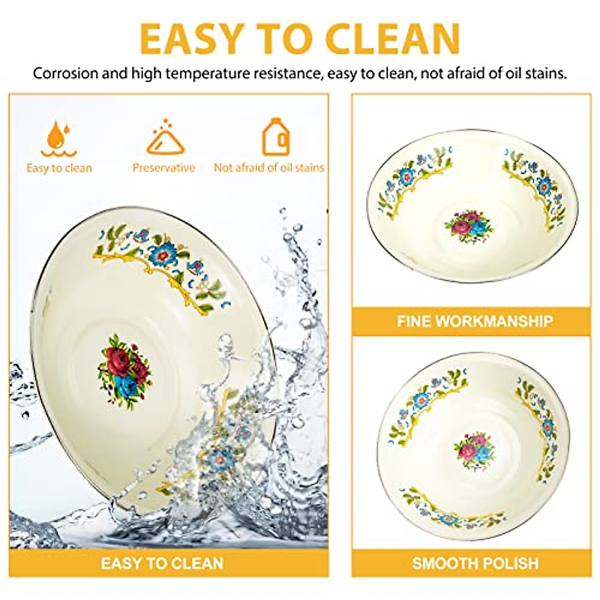 Cabilock Retro Serving Bowls Enamel Basin Vintage Style Basin Mixing Bowl Thickened Soup Bowl Food Container Enameled Washing Basin Colored Home Enamelware Kitchen Enamel Soup Bowl