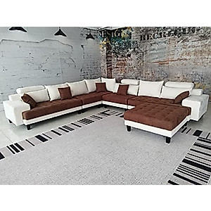 Stendmar 5pc Reversible Multifunction 2-Tone Natrual and Dark Brown Espresso Microfiber Fabric Big Sectional Couch Sofa S150DNE