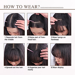 HMD Bangs Hair Clip in Bangs Real Human Hair Wispy Bangs Fringe with Temples Hairpieces for Women Clip on Air Bangs Flat Neat Bangs Hair Extension for Daily Wear (Wispy Bangs, Dark Brown)