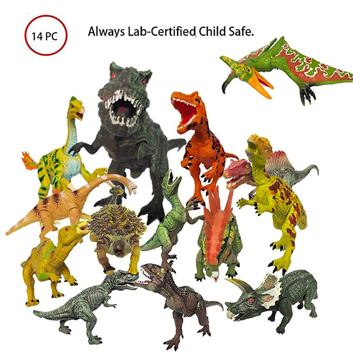 E EAKSON Dinosaur Toys for Kids and Boys Realistic Action Figures Educational,with Movable Jaws,Including T-Rex, Velociraptor Etc,14 Pcs, 6 to 10 Inches-Gift for Kids 3-7 Years Old