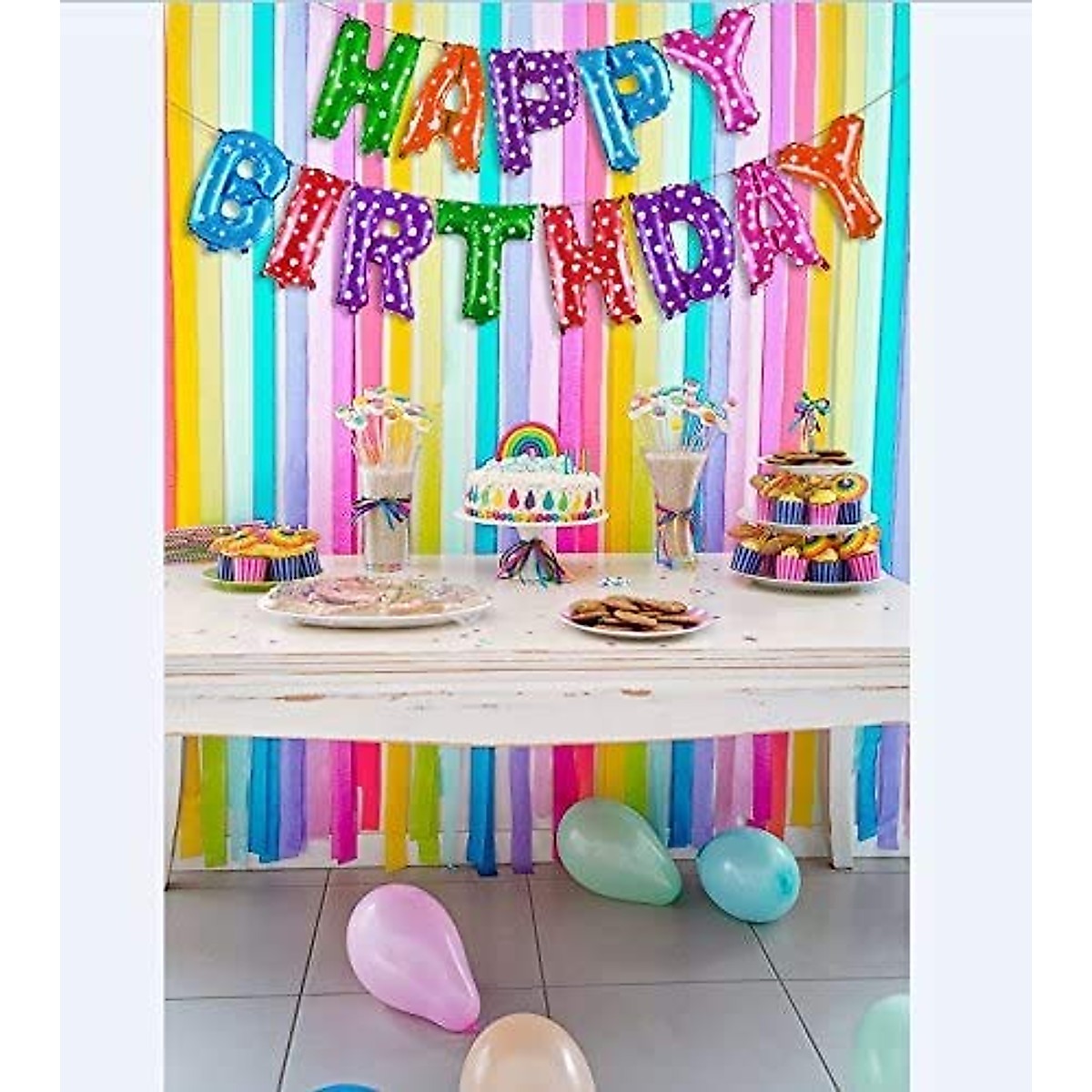 Treasures Gifted Rainbow Happy Birthday Balloons Letters - Happy Birthday Balloon Banner - Metallic Happy Birthday Foil Balloons - Happy Birthday Mylar Balloons, Foil Letter Balloons, 16 Inch