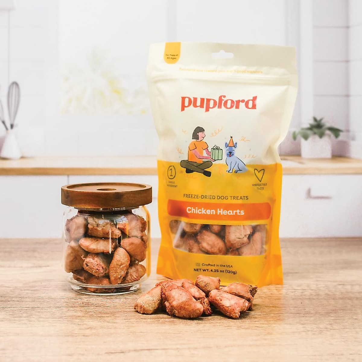 Pupford Freeze Dried Chicken Hearts Treat for Dogs & Puppies - Healthy, Natural, Single Ingredient Dog Treats - Made in USA (4.25 oz)