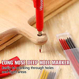 Hiboom 3 Pack Solid Carpenter Pencils with Carpenter Pencil Cap and 27 Refills, Deep Hole Mechanical Scriber Marking Tools with Built in Sharpener for Construction Woodworking Architect