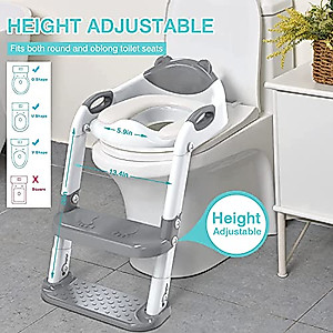 711TEK Potty Training Seat with Step Stool Ladder, Potty Training Toilet for Kids Boys Girls Toddlers-Comfortable Safe Potty Seat with Anti-Slip Pads Ladder (Grey)